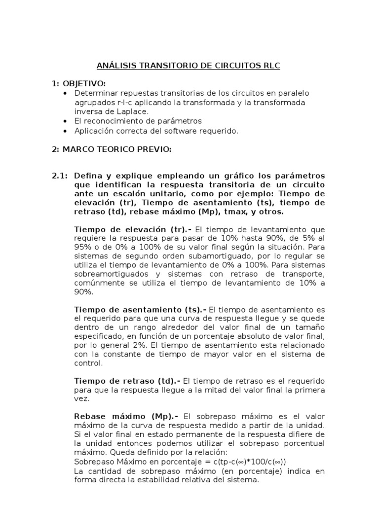Analisis Transitorio de Circuitos RLC | PDF | Filtro electronico ...
