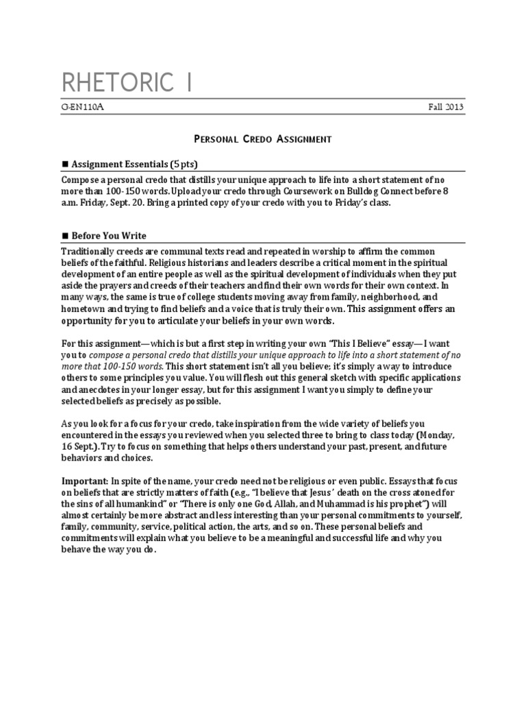 Credo Assignment | Essays | Spirituality