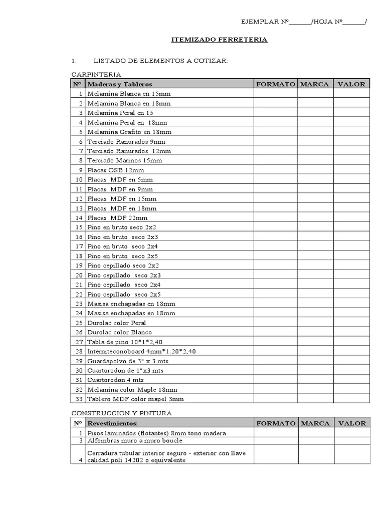 Itemizado Ferreteria | PDF | Tornillo | Materiales de construcción