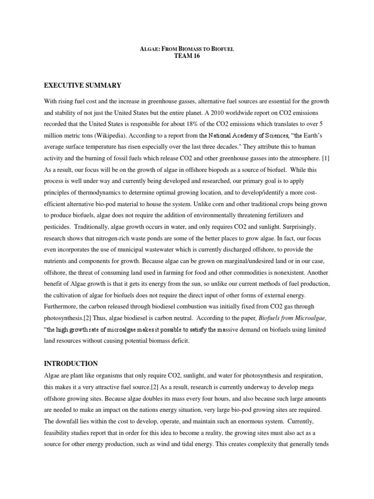 Thermodynamics Semester Project Proposal | PDF | Algae Fuel ...