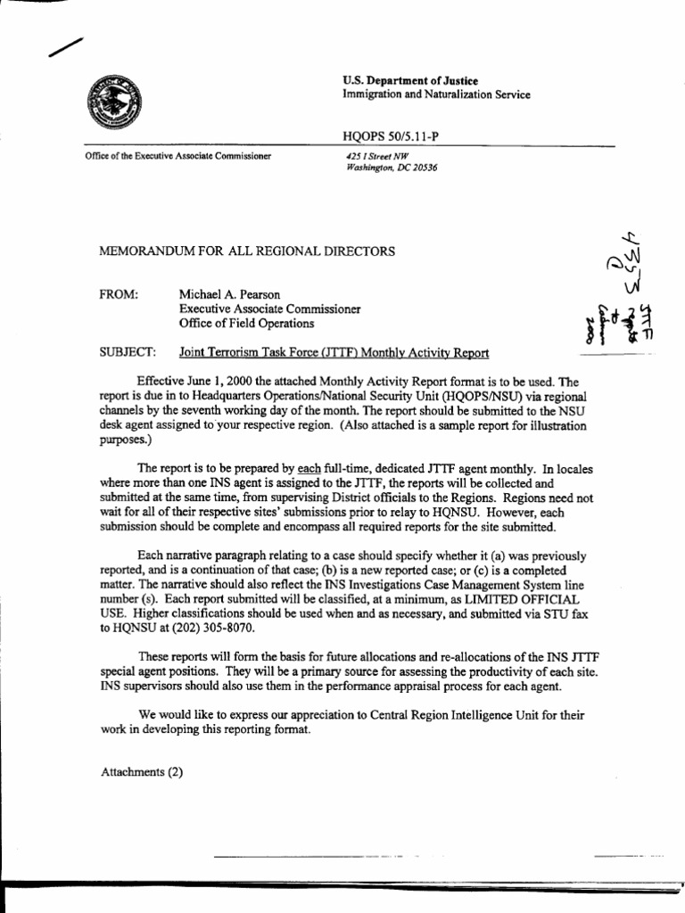 T5 B47 Pre-9-11 Story FDR - Memo Re New Format For JTTF Monthly ...