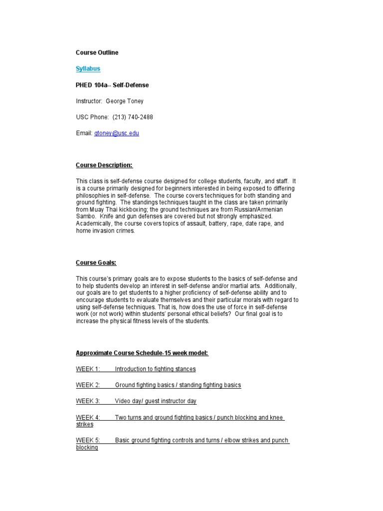 Course Outline SelfDefense | Self Defense | Combat Sports