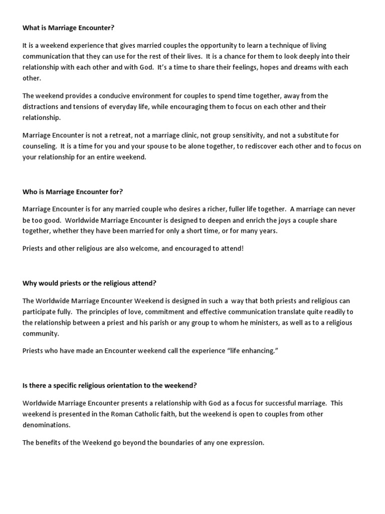 Marriage Encounter Pamphlet For Website | PDF | Priest | Marriage