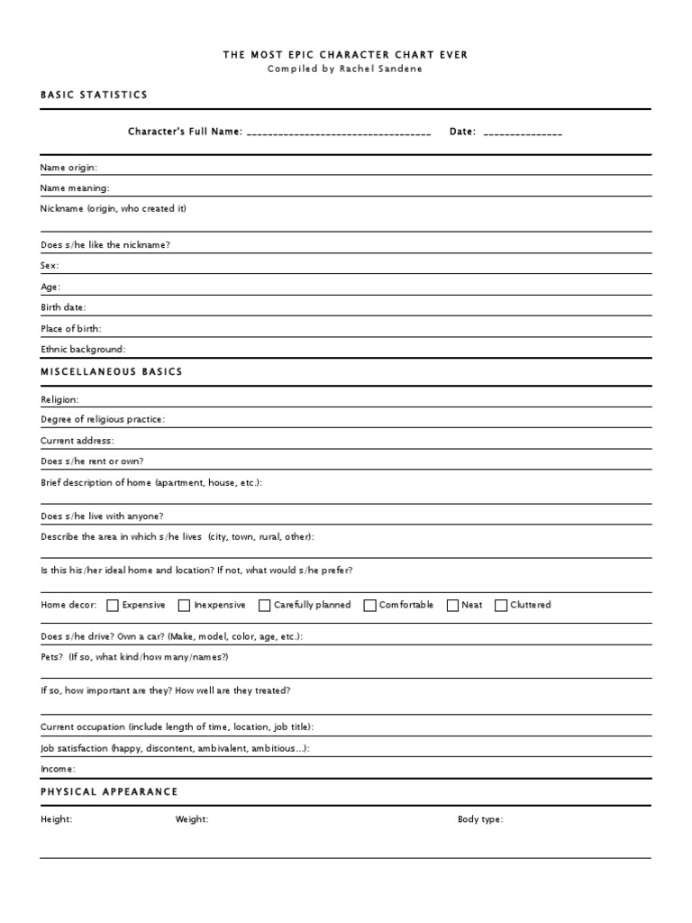 Epic Character Chart Template | PDF | Friendship | Anger