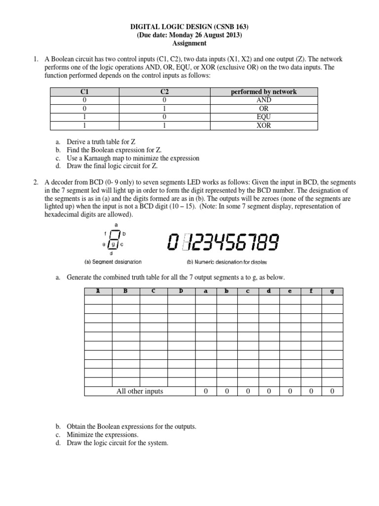 Digital Logic Design Assignment Guide | PDF