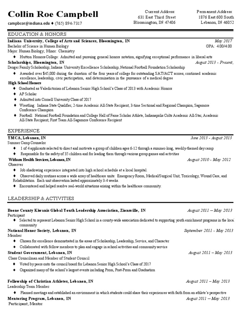 Resume of Collin Roe Campbell | PDF | Indiana University Bloomington ...