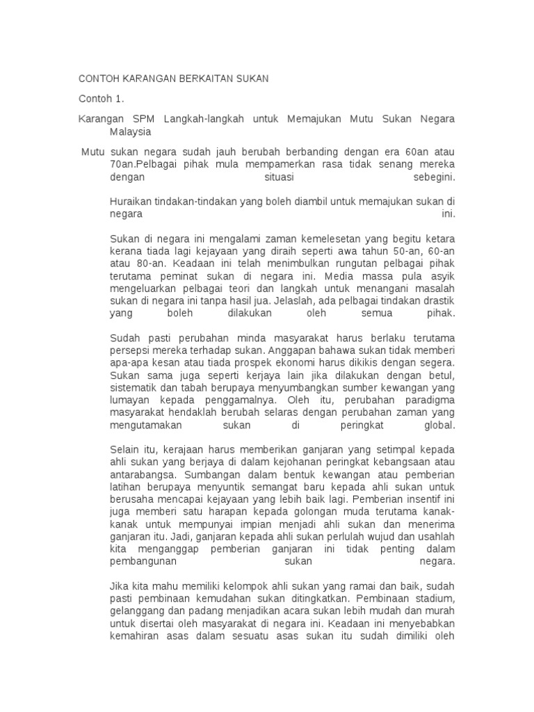 Contoh Karangan Berkaitan Sukan Pdf