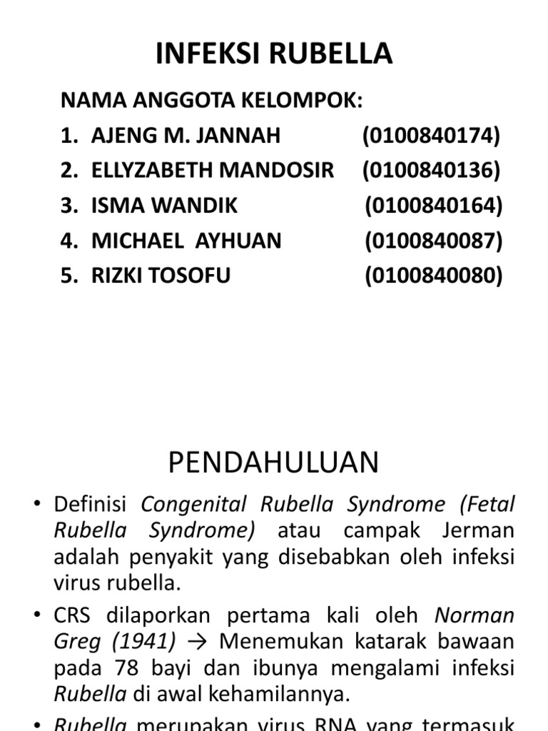 Presentation Infeksi Rubella | PDF | Sains & Matematika
