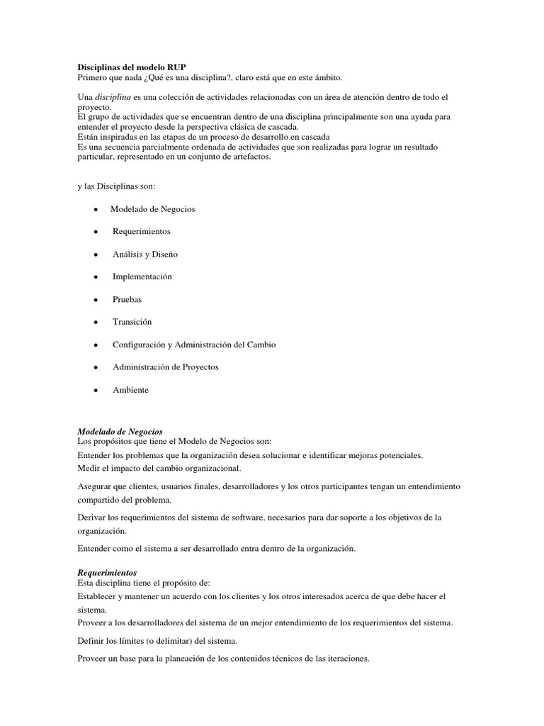 Disciplinas Del Modelo RUP | PDF | Ciencia de sistemas | Software