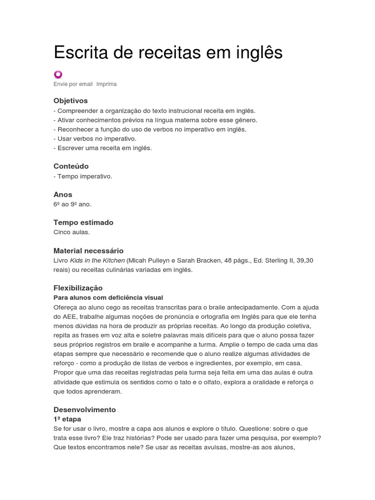 Escrita de Receitas em Inglês | PDF | Língua inglesa | Tempo gramatical