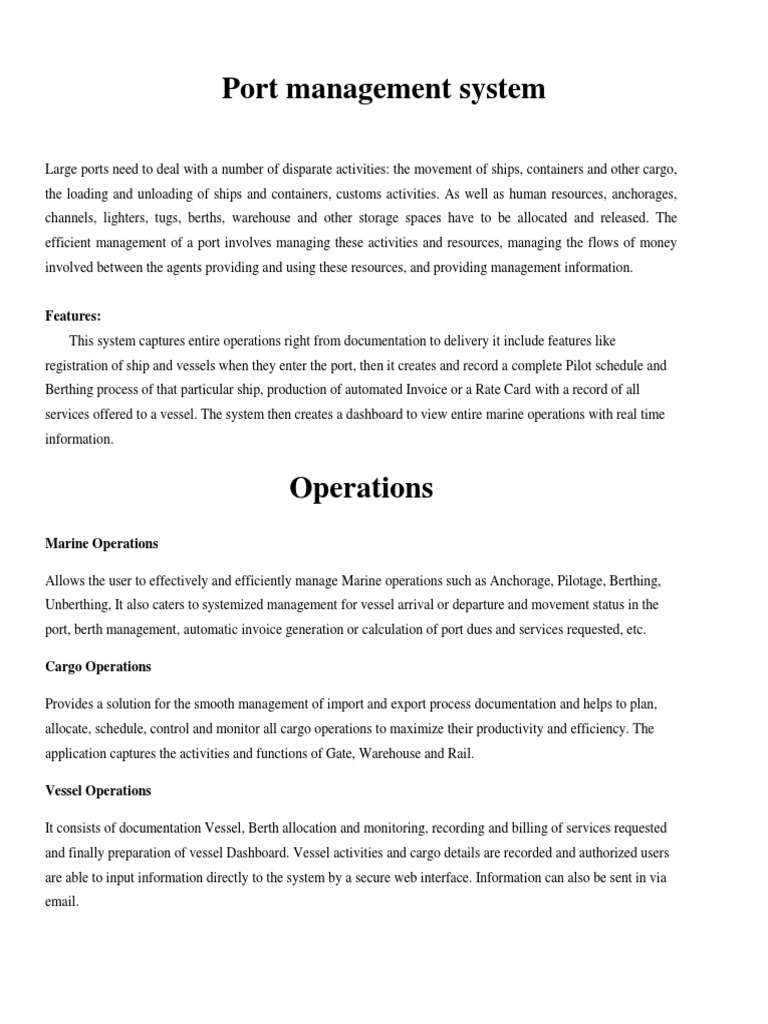 Port Management System: Features | PDF | Warehouse | Invoice