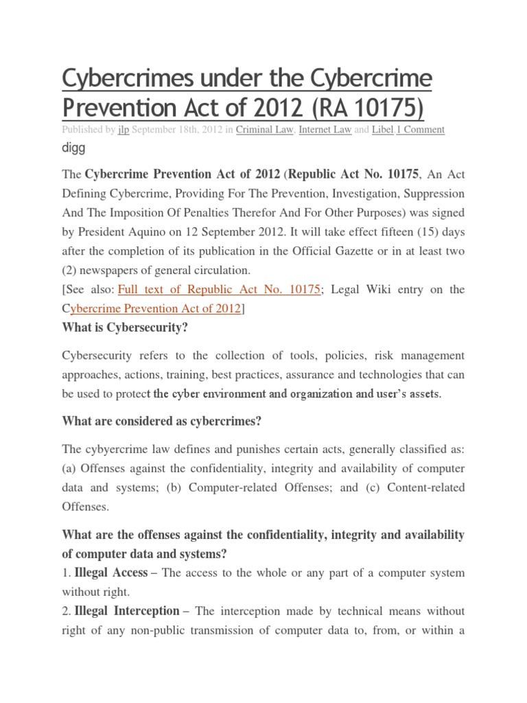 Overview of Cybercrime Prevention Act | PDF | Law | Computers