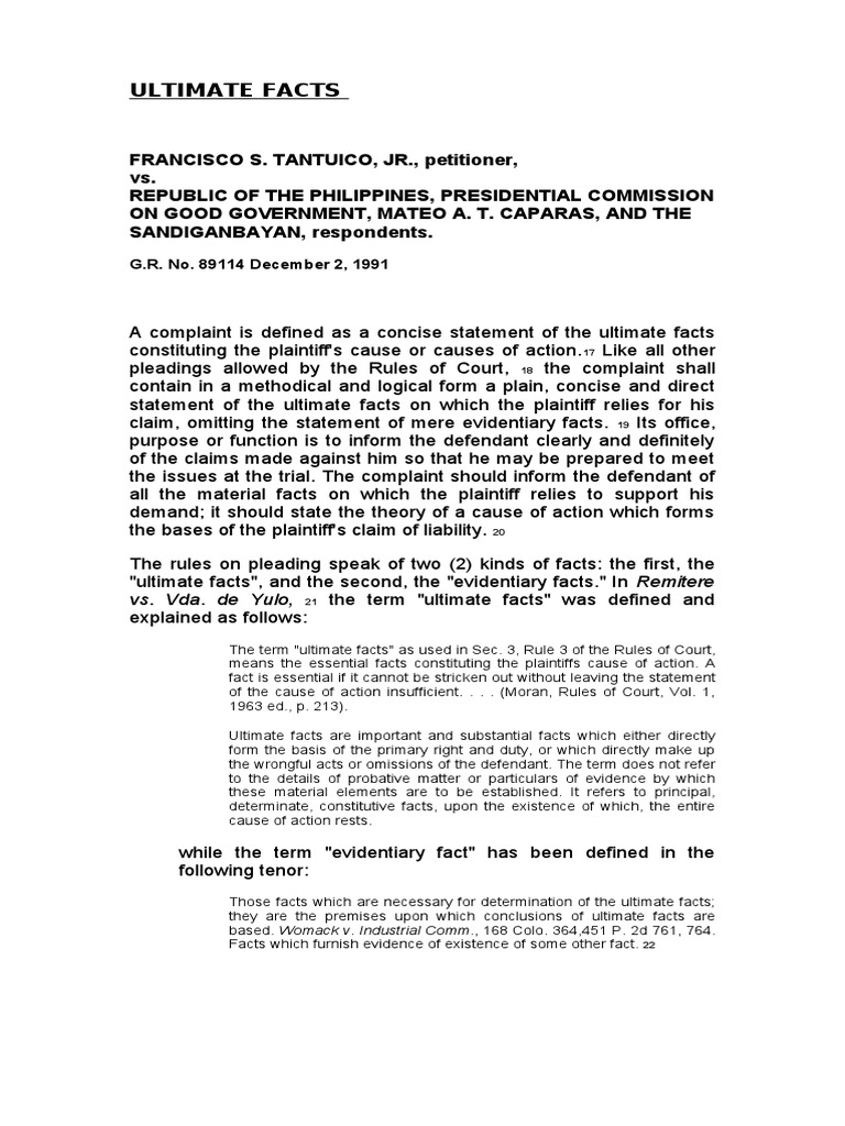 Ultimate Facts | PDF | Pleading | Cause Of Action
