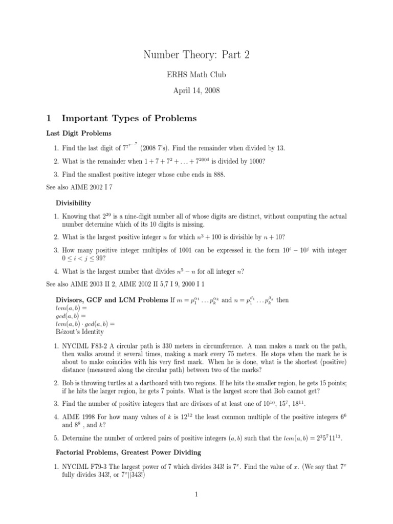 Number Theory Part Two | PDF | Integer | Prime Number