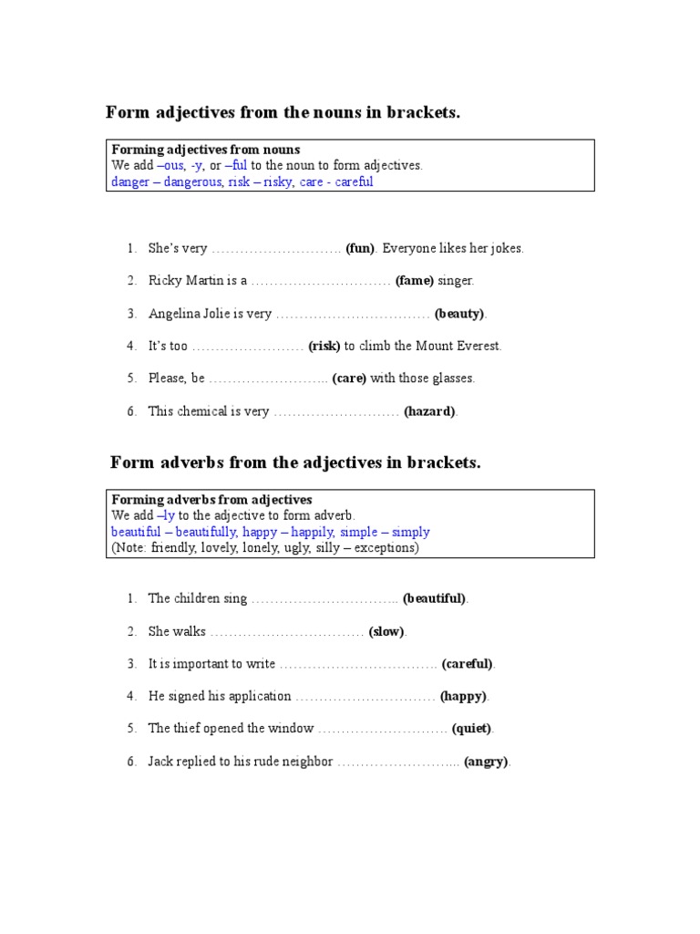Adjectives From Nouns, Adverbs From Adjectives | PDF