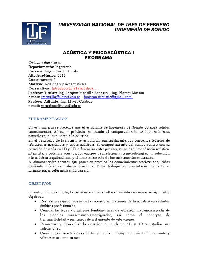 Programa Acústica y Psicoacústica I 2012 - Rev | PDF | Olas | Acústica