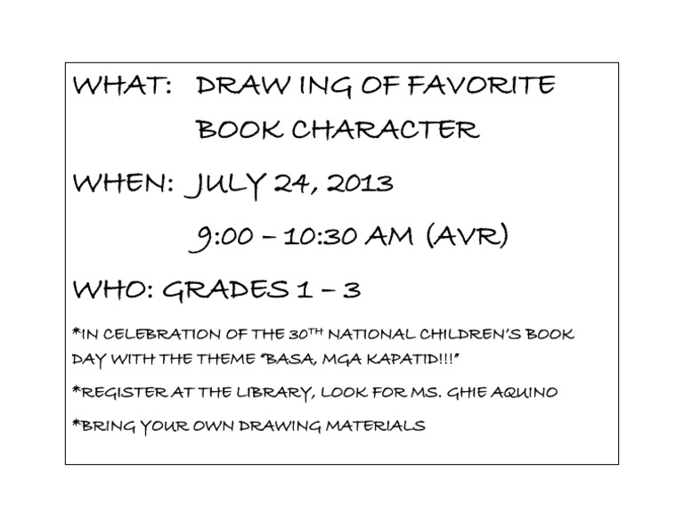 Children's Book Character Drawing Event | PDF