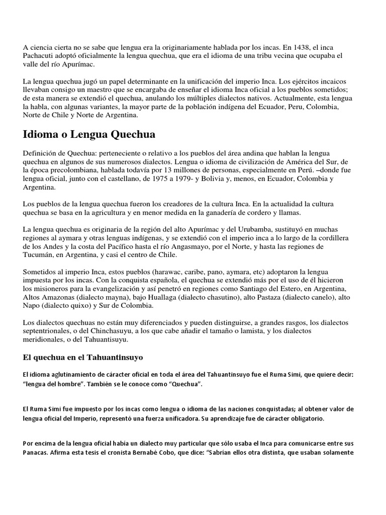 Quechua Idioma de Los Incas | PDF | Imperio Inca | Gente indígena