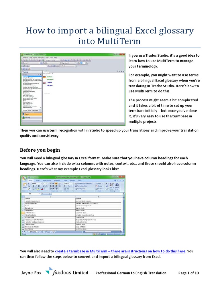 How To Import A Bilingual Excel Glossary Into Multiterm Pdf Microsoft Excel Application