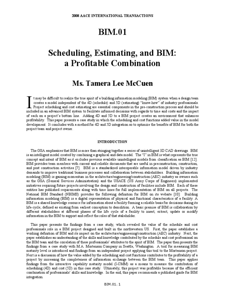 BIM01 Scheduling, Estimating, and BIM | PDF | Building Information ...