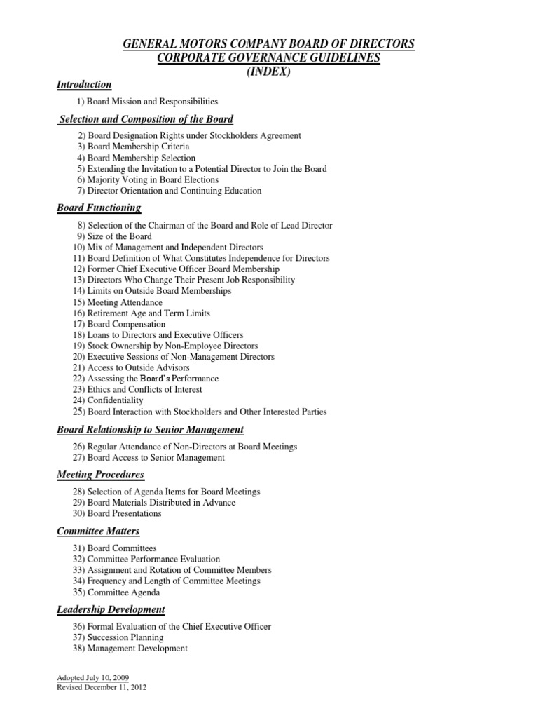 Corporate Governance Guidelines GM | PDF | Board Of Directors ...
