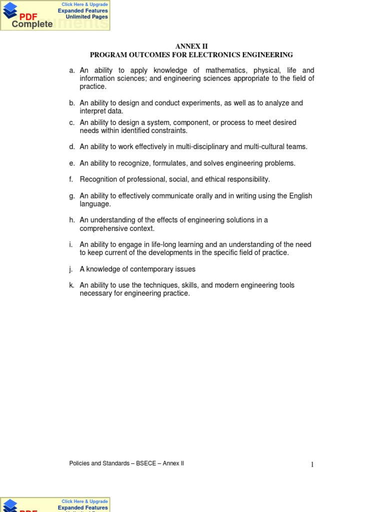 Electronics Engineering Outcomes | PDF | Engineering | Electrical ...