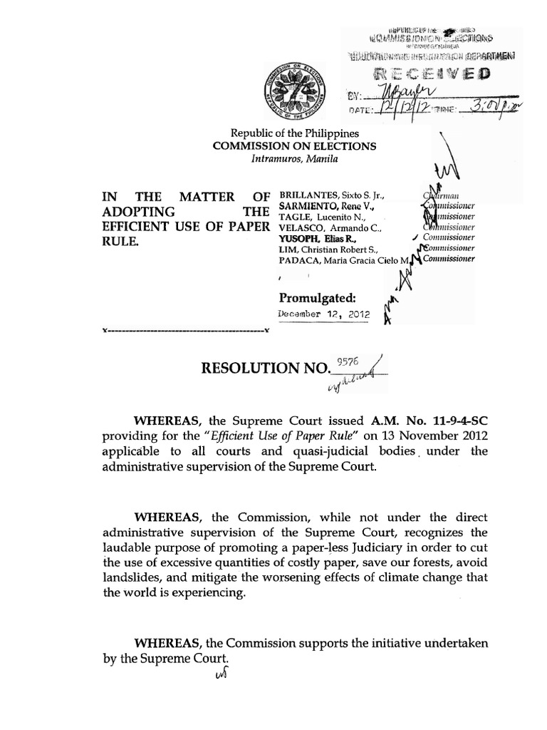 COMELEC - Efficient Use of Paper Rule | Supreme Courts | Commission On ...
