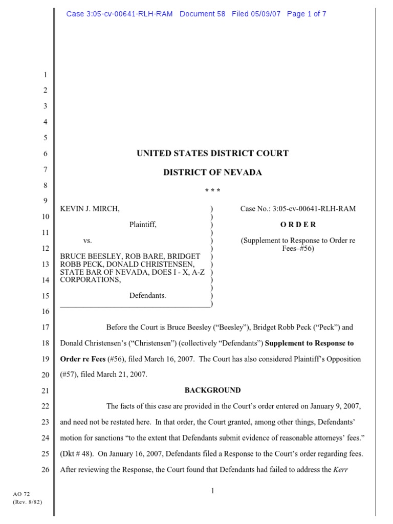 United States District Court District of Nevada: AO 72 (Rev. 8/82 ...