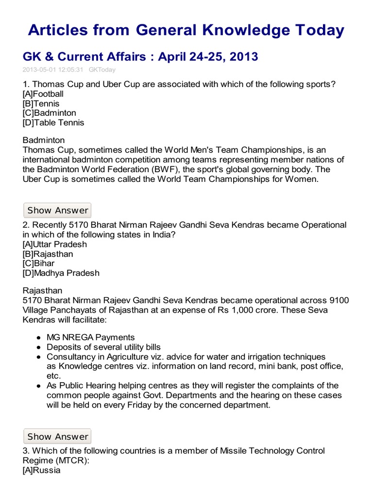 Articles From General Knowledge Today: GK & Current Affairs: April 24 ...