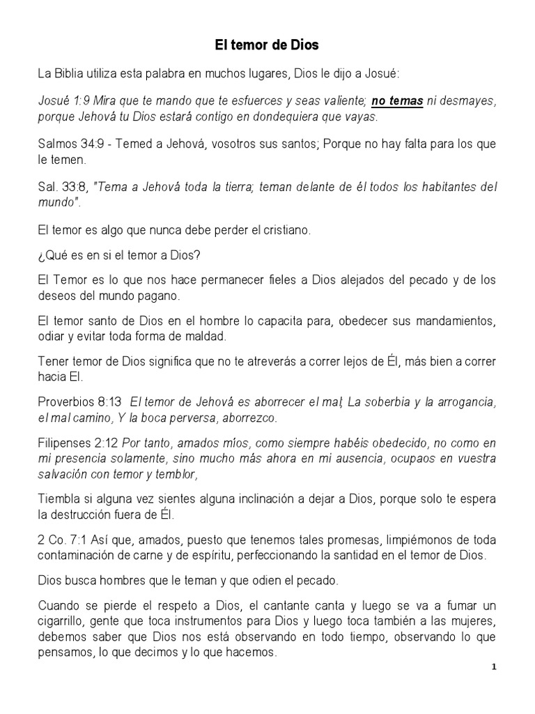 El Temor de Dios | PDF | Dios | Pecado