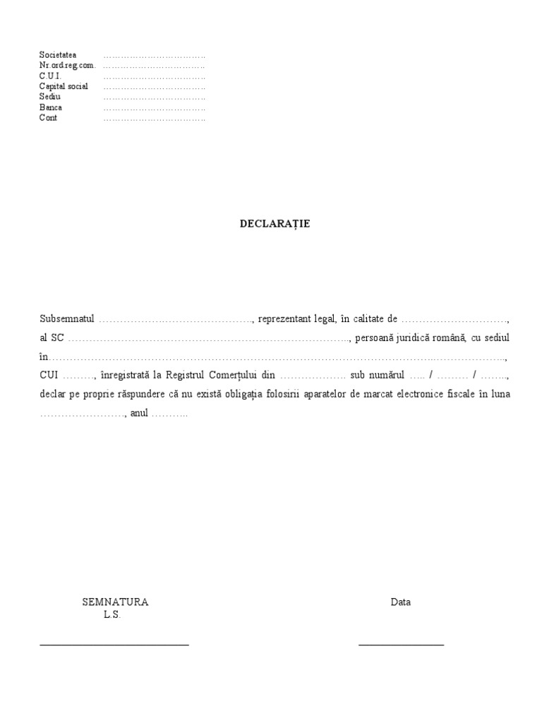 De fată de repertoriu model declaratie casa de marcat Practic in afara ...