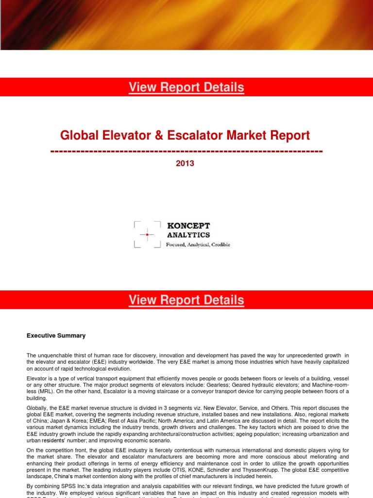 Global Escalator & Elevator Market Report: 2013 Edition-Koncept Analytics | PDF | Escalator ...