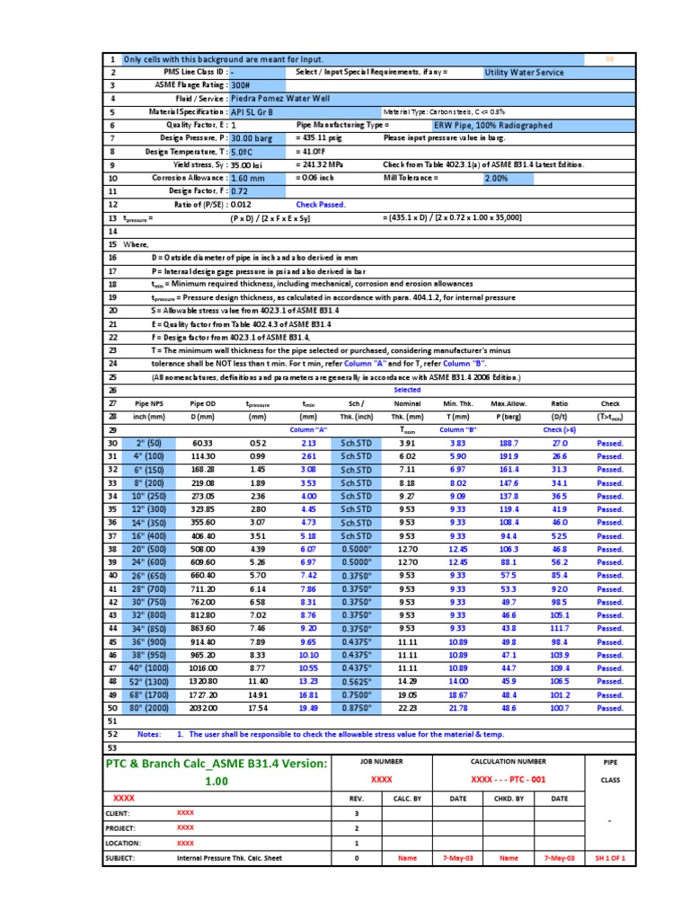 ASME-B31-4 Calc | PDF | Pounds Per Square Inch | Pipe (Fluid Conveyance)
