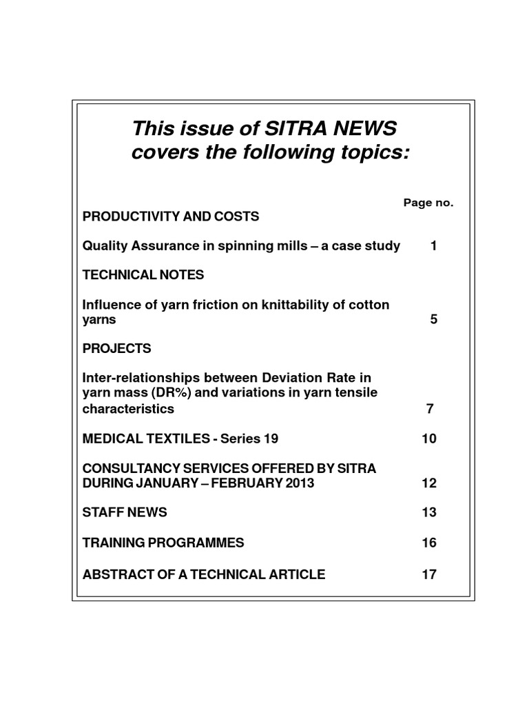 Quality Assurance in Spinning Mills: A Case Study of a Textile Mill's ...