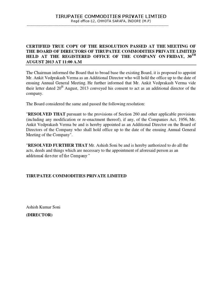 Resolution of Additional Director | PDF | Board Of Directors | Government