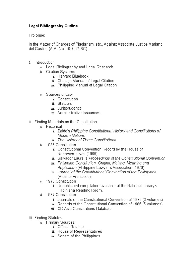 Legal Bibliography Outline for Philippines | PDF | Jurisprudence ...