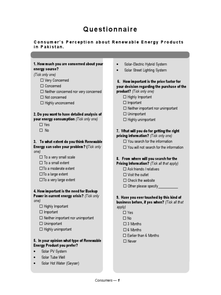 Questionnaire Renewable Energy | PDF | Renewable Energy | Physical Universe