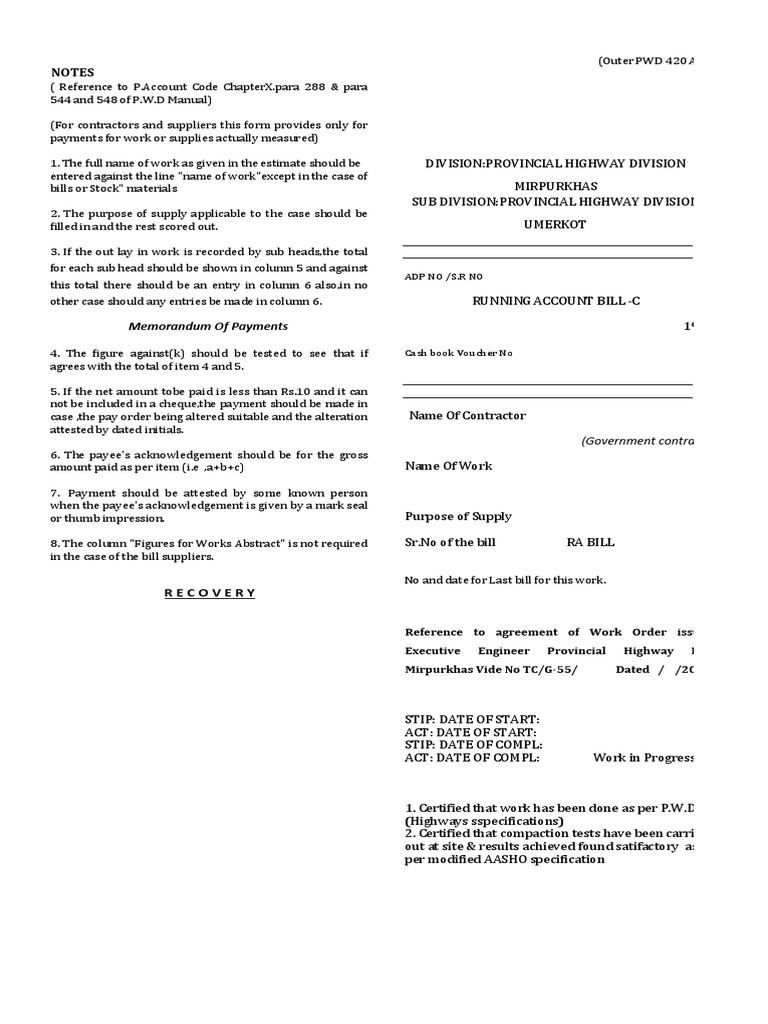 PWD Bill Format | PDF | Payments | Soil