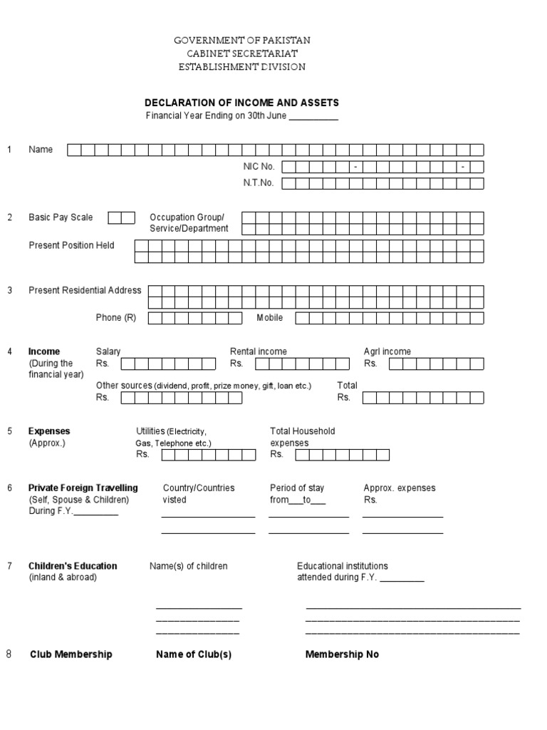Declaration of Income and Asset Proforma | Expense | Banks | Free 30 ...