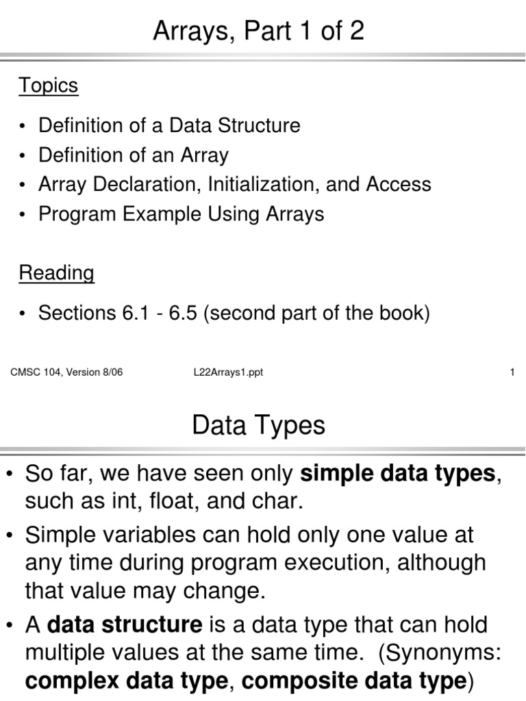 L22 Arrays 1 | PDF | Array Data Structure | Data Type