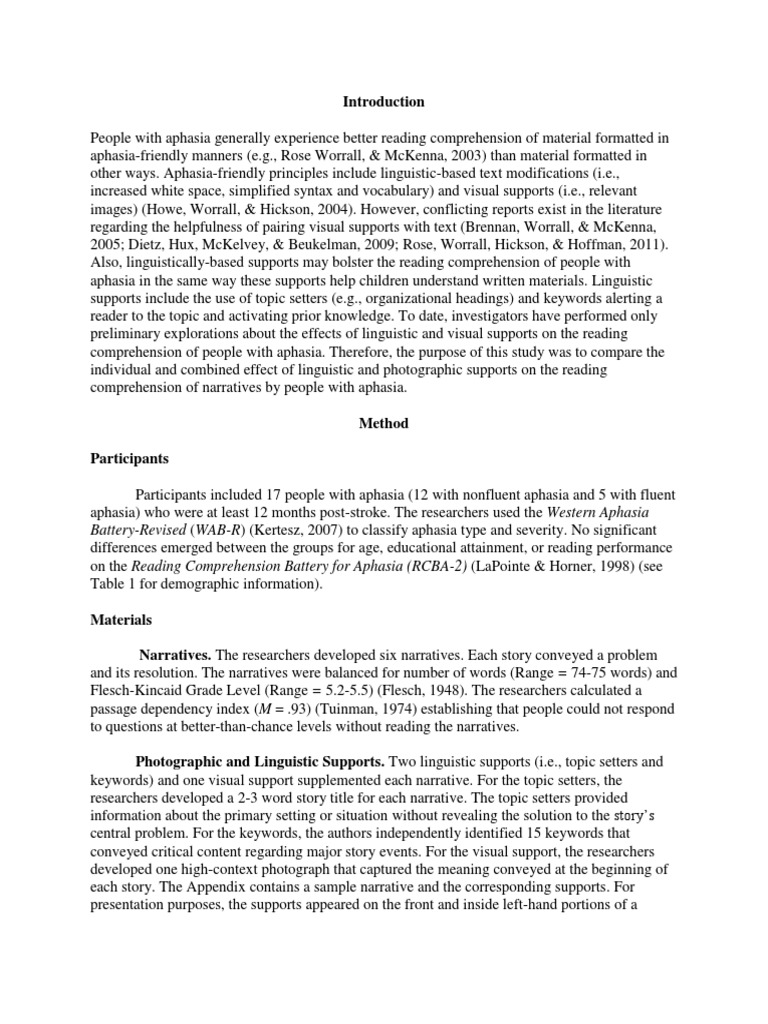 Supported Reading Comprehension For People With Aphasia | PDF | Aphasia ...