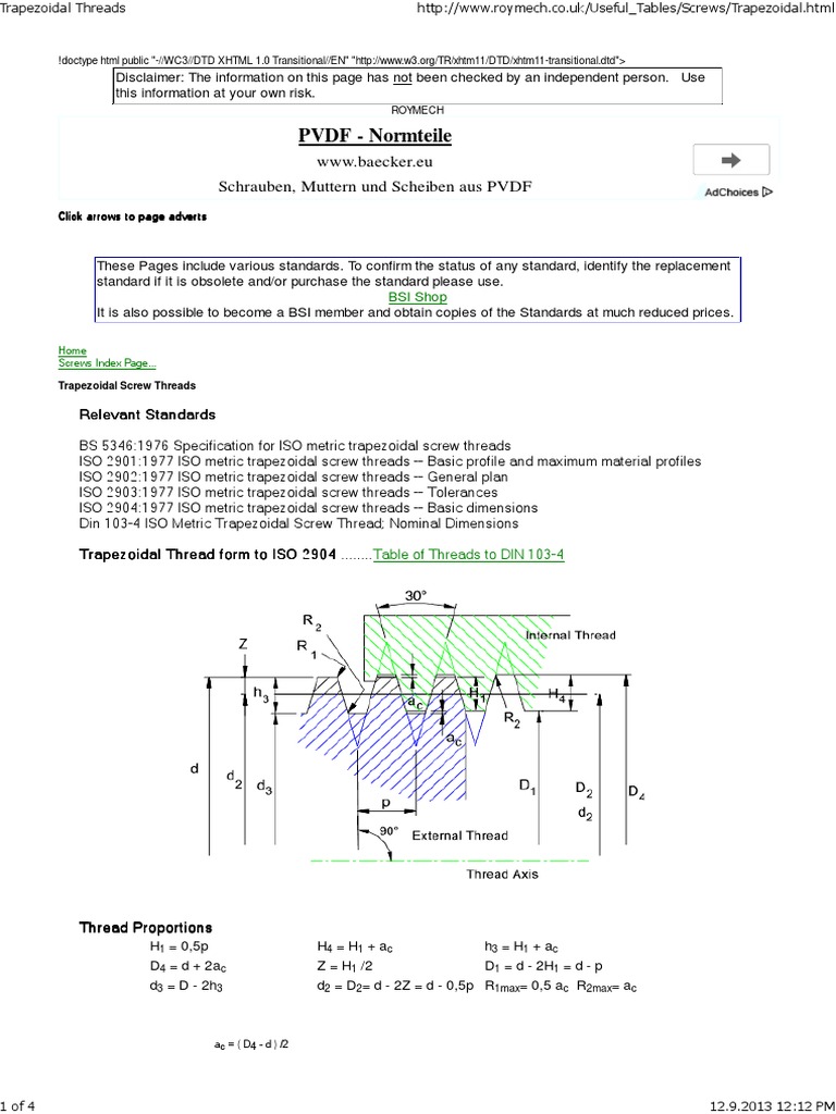 Trapezoidal Threads | PDF | Screw | Metalworking