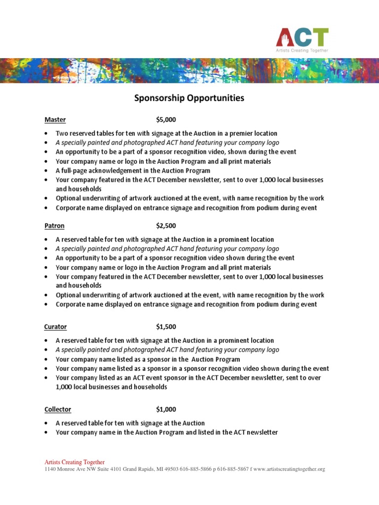 ACT Auction Sponsorship Level Forms 2013 | PDF | Sponsor (Commercial ...