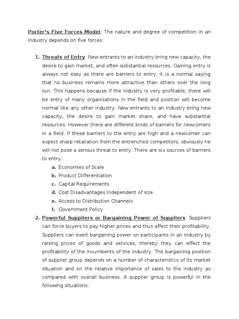 Porters Five Forces and Value Chain Analysis | PDF