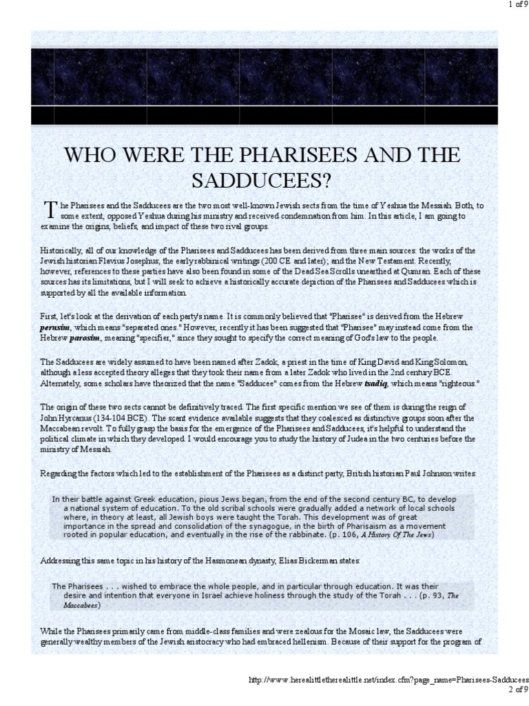 Who Were The Pharisees and The Sadducees? | PDF | Pharisees | Oral Torah
