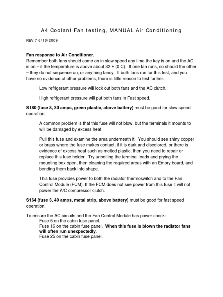 A4 Coolant Fan Testing Guide | PDF | Fuse (Electrical) | Electrical ...