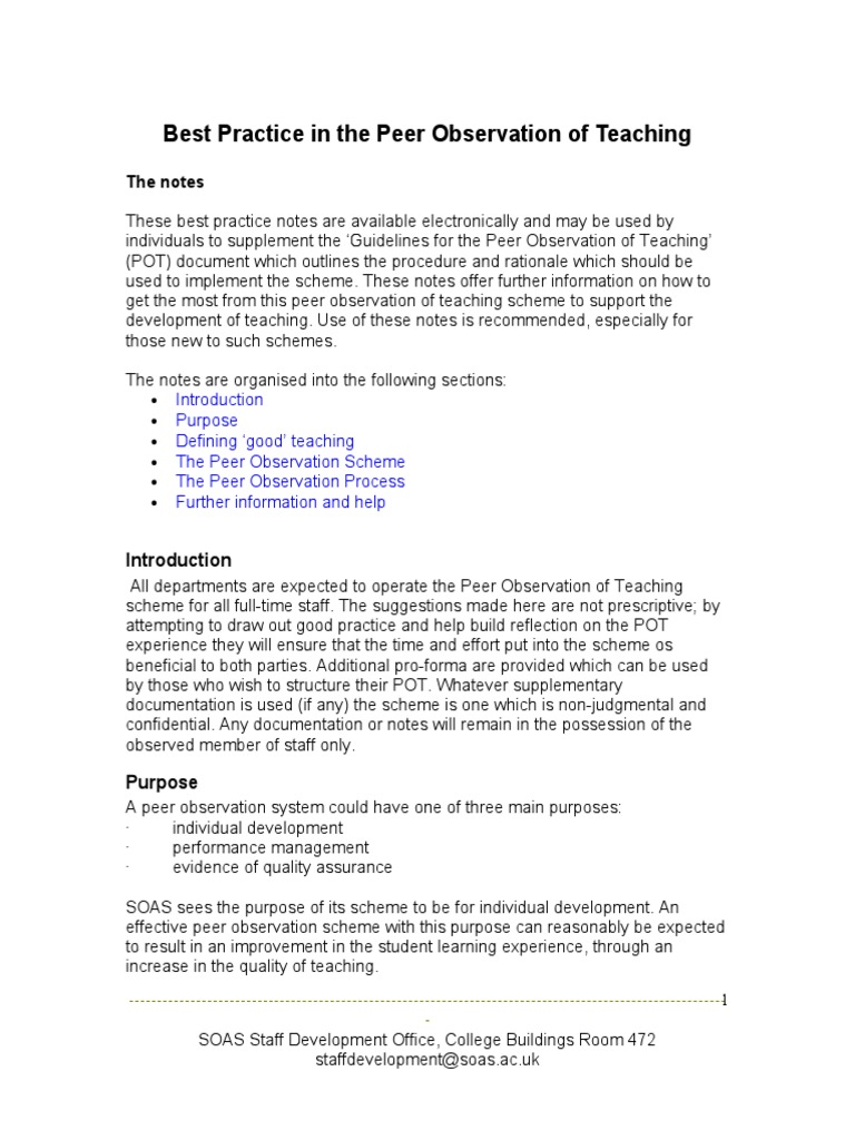 Peer Observation Teaching Best Practices | PDF | Lecture | Teaching Method