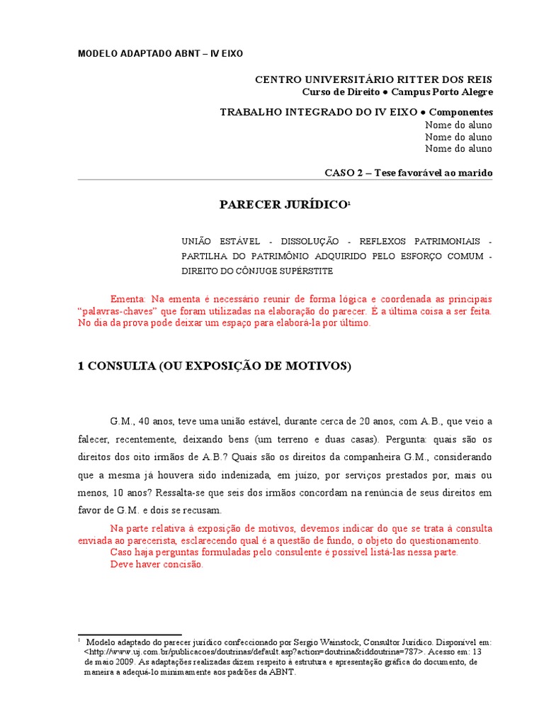 PARECER JURÍDICO Modelo | PDF | União estável | Direito de Família