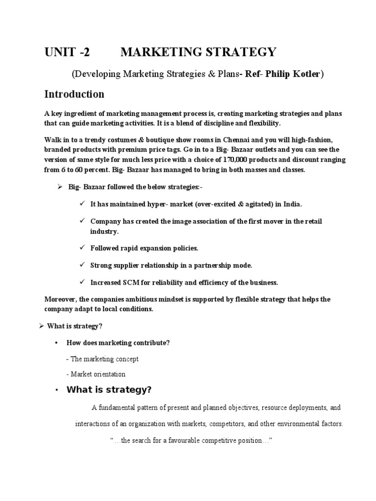 Unit - 2 Marketing Strategy: (Developing Marketing Strategies & Plans ...