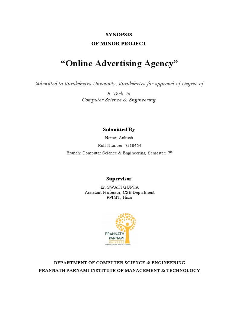 Minor Project Synopsis Format CSE PPIMT fINAL_G2 Group(1) | Online Advertising | Windows 2000